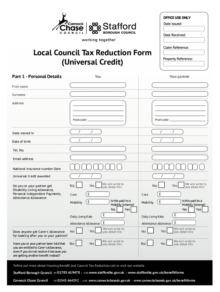 Fillable Online Local Council Tax Reduction Form (Universal Credit) Fax ...