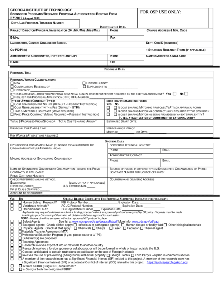 Fillable Online FOR OSP USE ONLY - Office of Sponsored Programs ...