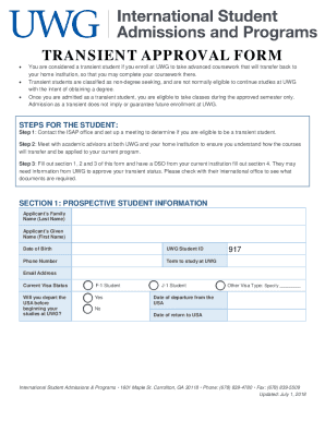 Fillable Online TRANSIENT APPROVAL FORM - University of West Georgia ...