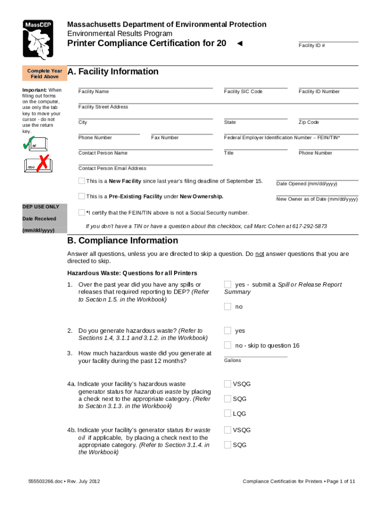 Massachusetts Printer Compliance Certification ... Doc Template | pdfFiller