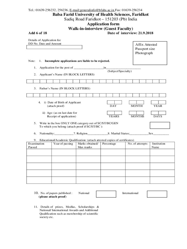 Fillable Online Fillable Online Application Form - Baba Farid ...
