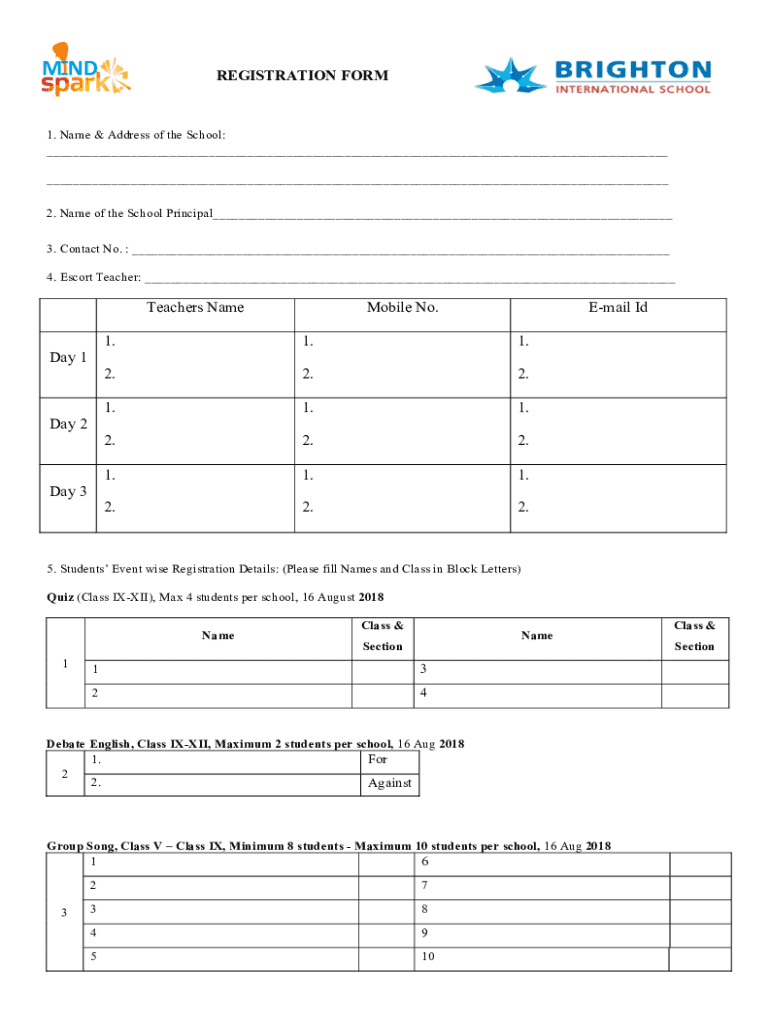 Fillable Online Mind Spark 2018 Registration Form Fax Email Print ...