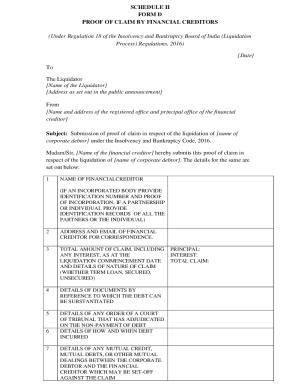 Fillable Online SCHEDULE II FORM D PROOF OF CLAIM BY FINANCIAL ...