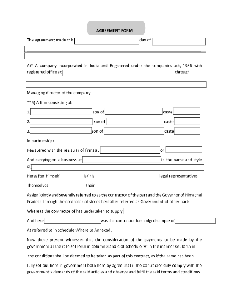 Fillable Online himachalforms nic SERVICE AGREEMENT THIS SERVICE AGREEMENT BETWEEN Fax Email ...