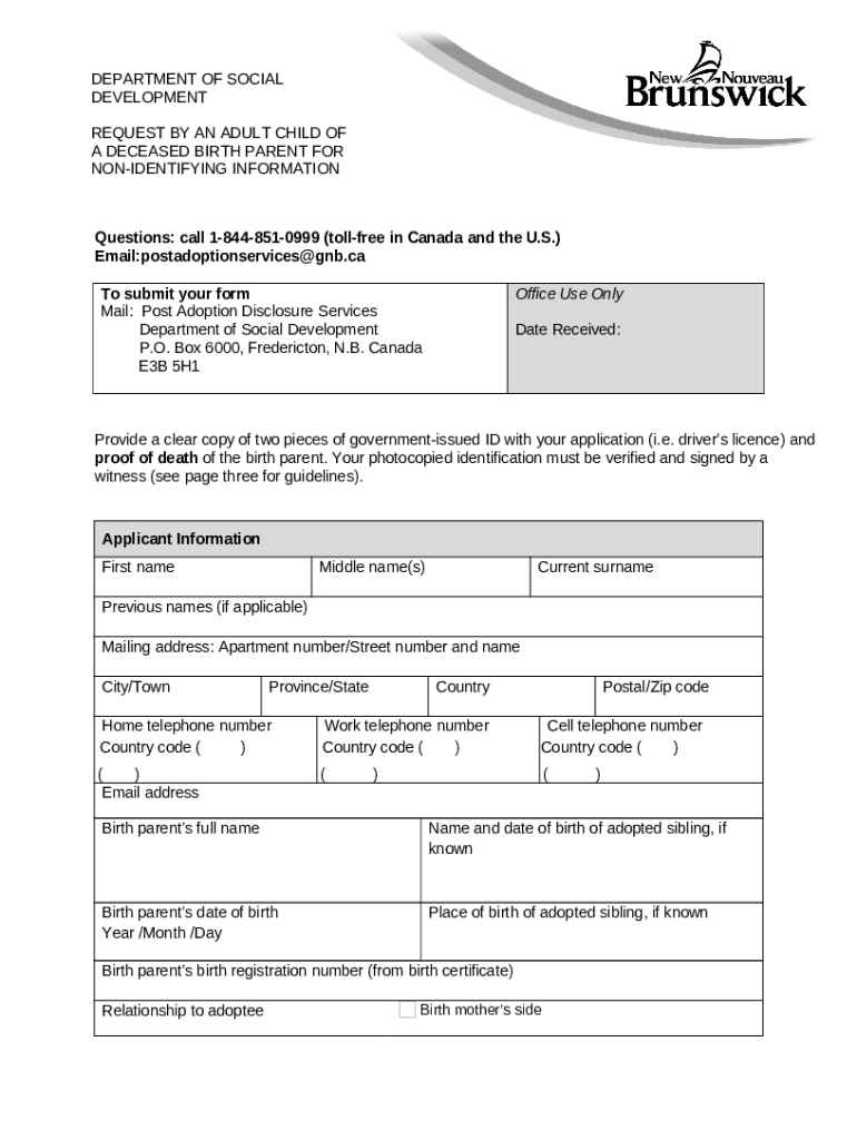New Brunswick Canada Application for Statement of Original ... - www2 ...
