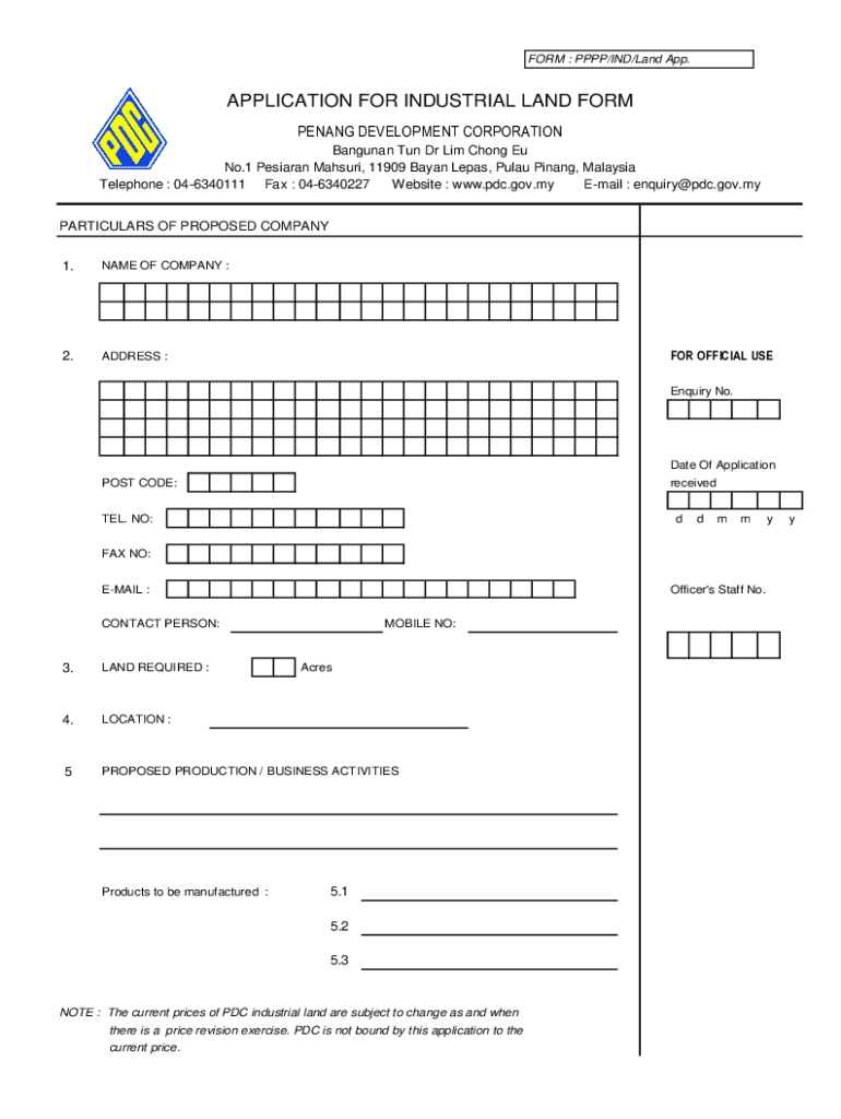 Fillable Online APPLICATION FOR PDC INDUSTRIAL LAND Fax Email Print - pdfFiller