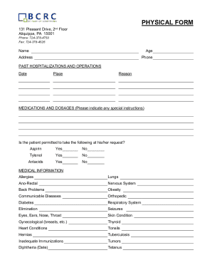 Fillable Online PDF PHYSICAL FORM - BCRC Fax Email Print - pdfFiller