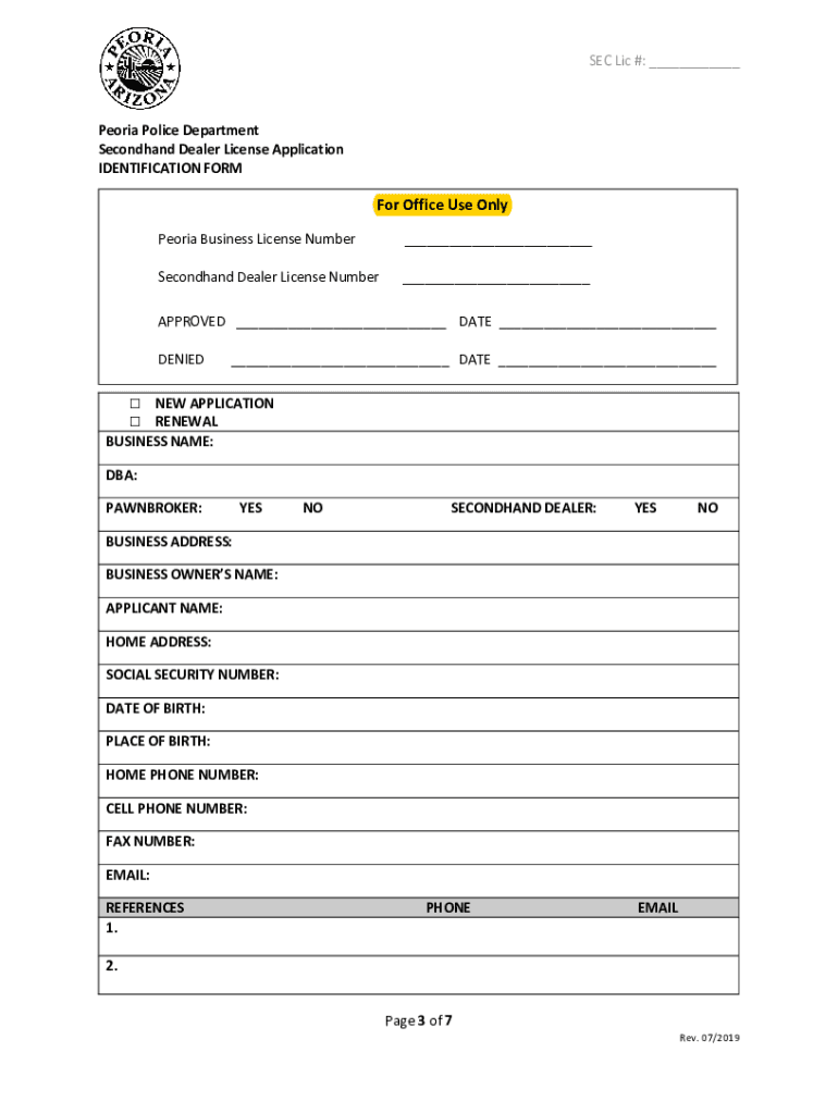 Fillable Online Secondhand/Pawn Dealer License Application and Guide ...