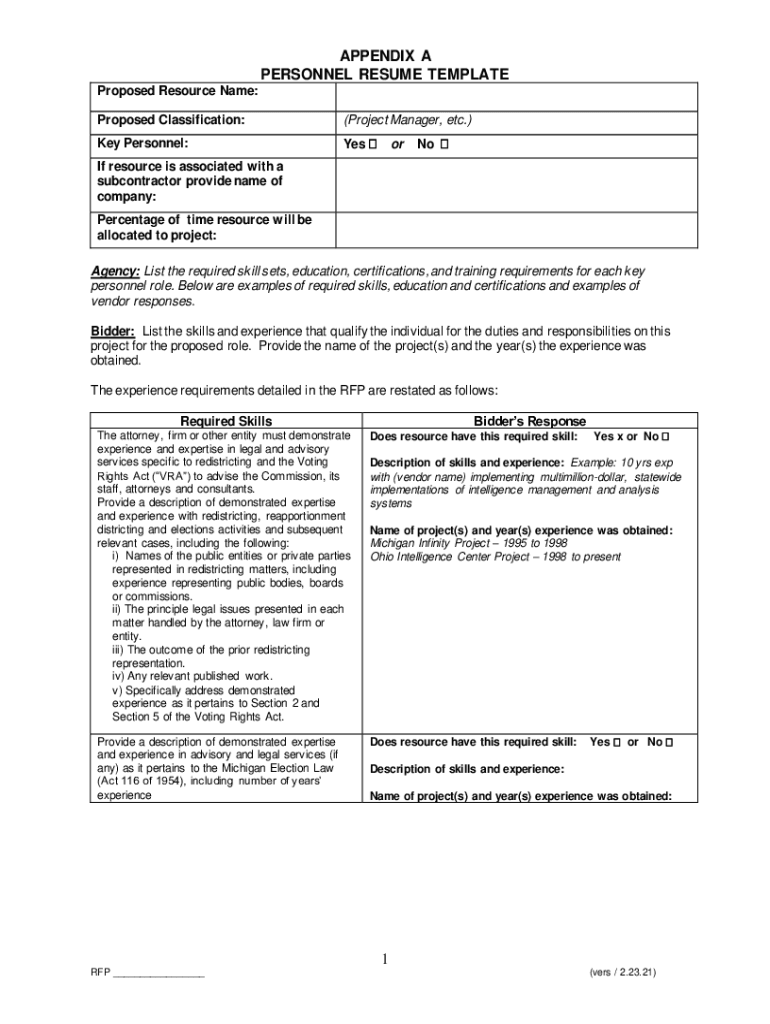 Fillable Online Key Personnel Resume Template. Key Personnel Resume ...