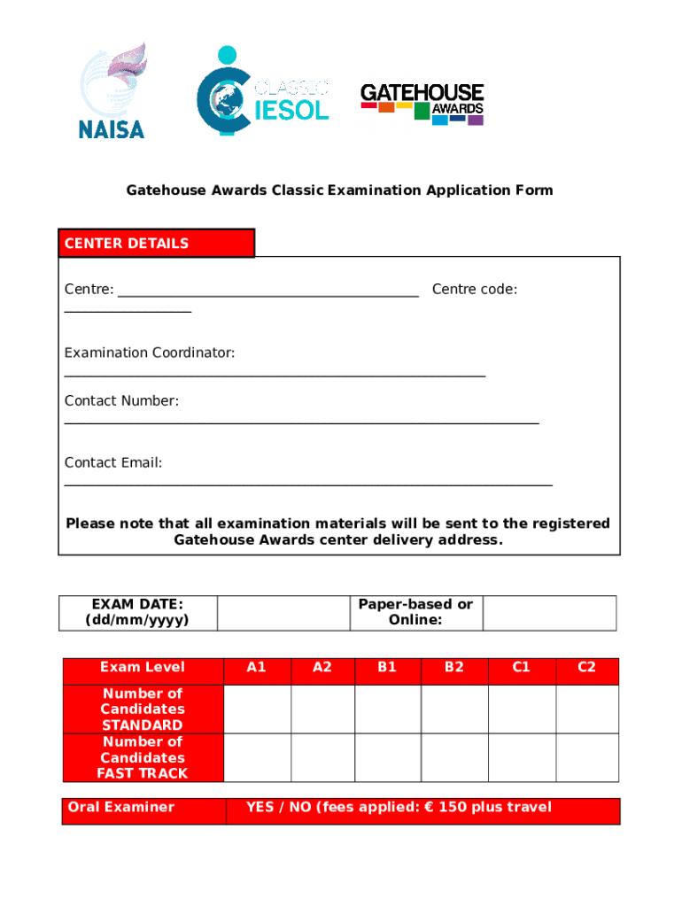 TIE Examination Application - Gatehouse Awards Doc Template | pdfFiller