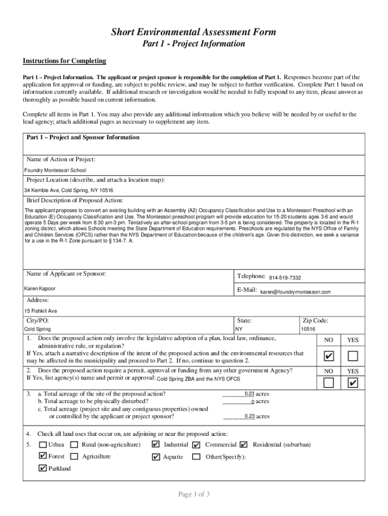 Fillable Online Short Environmental Assessment Form Part 1 - Project ...