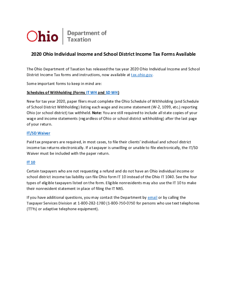 Fillable Online tax ohio 2020 Ohio Individual Income and School ...