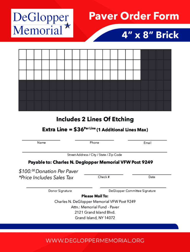 Fillable Online Brick Paver Order Form - Cape Coral Animal Shelter Fax Email Print - pdfFiller