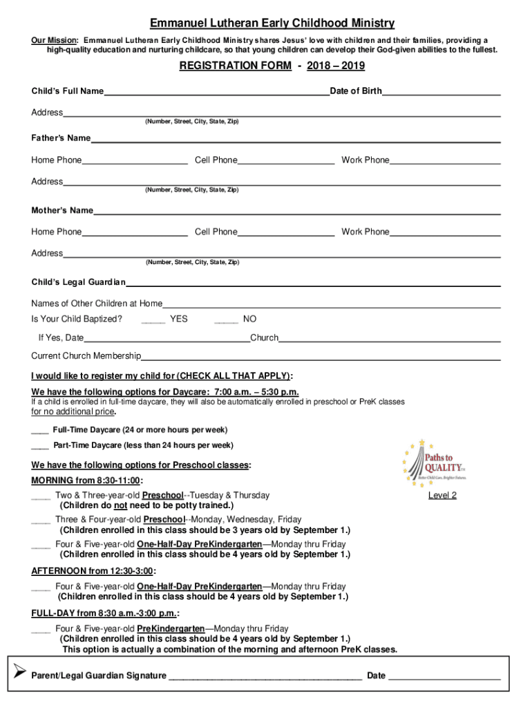 Fillable Online DAYCARE (Preschool and Daycare Combined) (Fee Includes Preschool) Fax Email ...