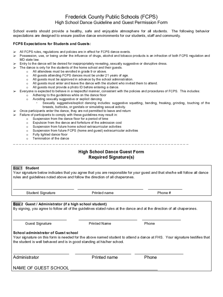 Fillable Online Fillable Online Link to current FCPS High School Dance ...