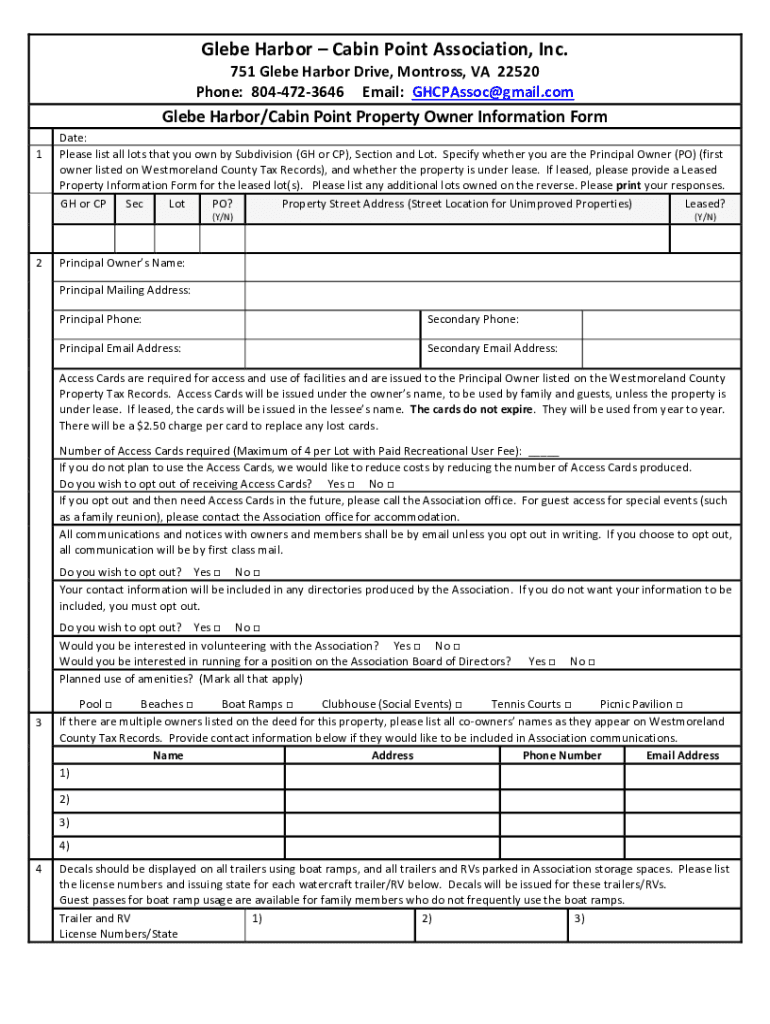 Fillable Online Glebe Harbor and Cabin PointA Great Place to LiveGlebe ...