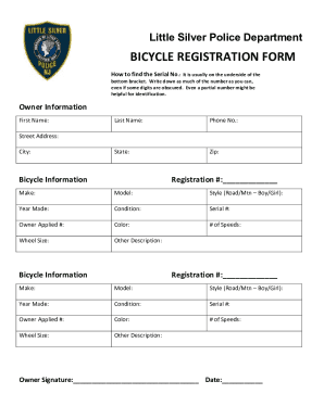 Fillable Online BICYCLE REGISTRATION FORM - Little Silver Police ...