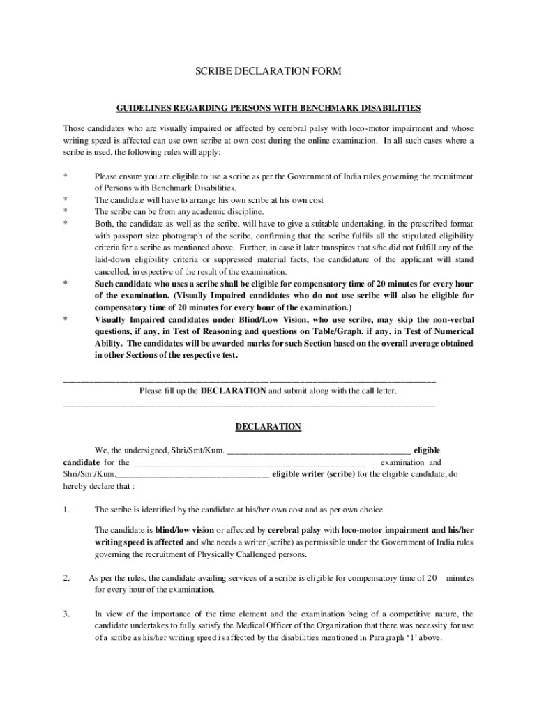Fillable Online Guidelines for conducting written examination for Persons with ...Reservation ...