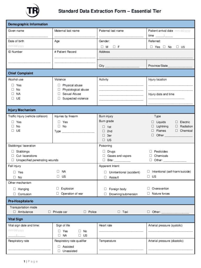 Fillable Online Standard Data Extraction Form Essential Tier Fax Email ...