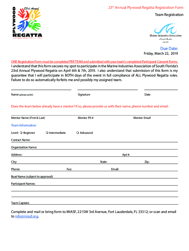 Fillable Online 22nd Annual Plywood Regatta Participant Consent Form ...