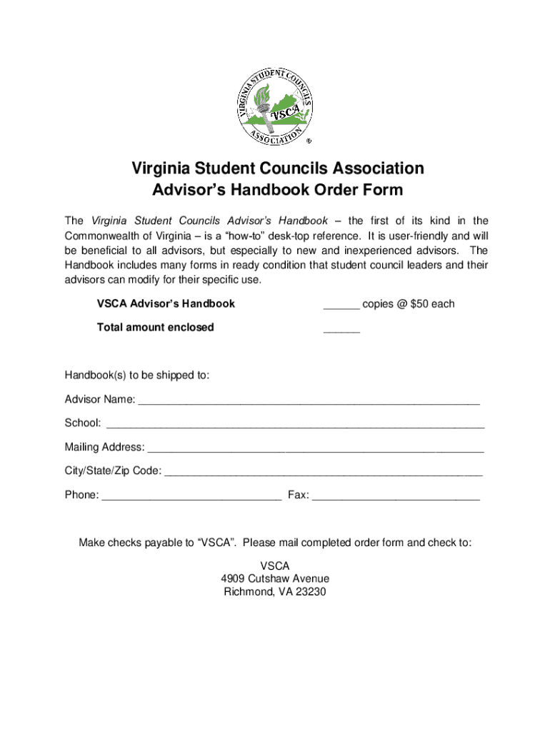 Fillable Online Virginia Student Councils Association Advisor's ...