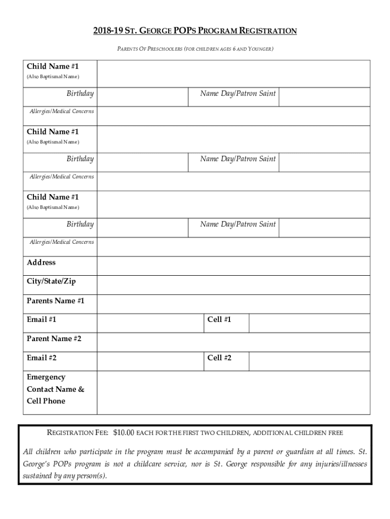 Fillable Online GEORGE POPS PROGRAM REGISTRATION Fax Email Print ...