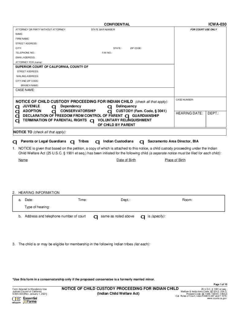 Fillable Online INFORMATION SHEET ON INDIAN CHILD INQUIRY ... - CEB Fax ...