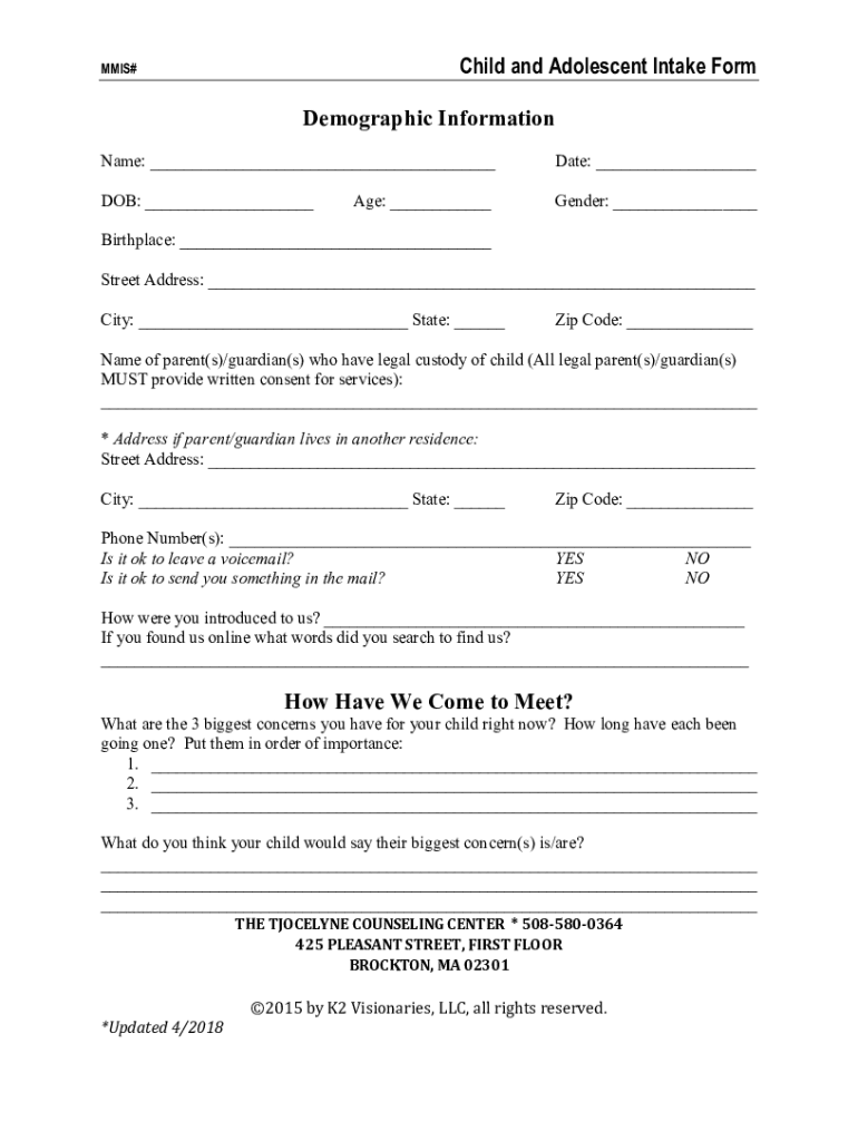 Fillable Online Demographic Information - Courage Counseling Fax Email ...