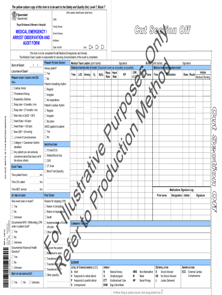 Fillable Online MR A 12015 - Medical Emergency / Arrest Observation and ...