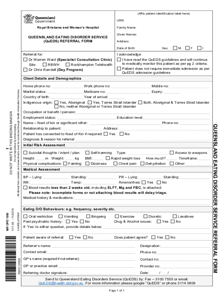 Fillable Online MR OPD 1000 - QuEDS Referral Form - Royal Brisbane ...