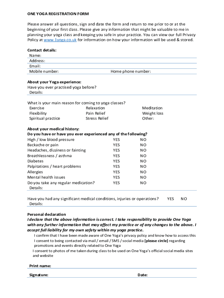 Fillable Online Yoga Registration and Waiver Form TemplateJotForm Fax ...