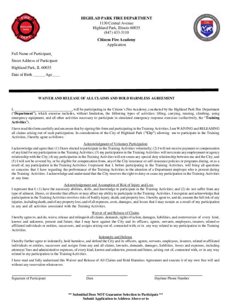 Fillable Online DP - WAIVER AND RELEASE OF ALL CLAIMS - Citizen Fire ...