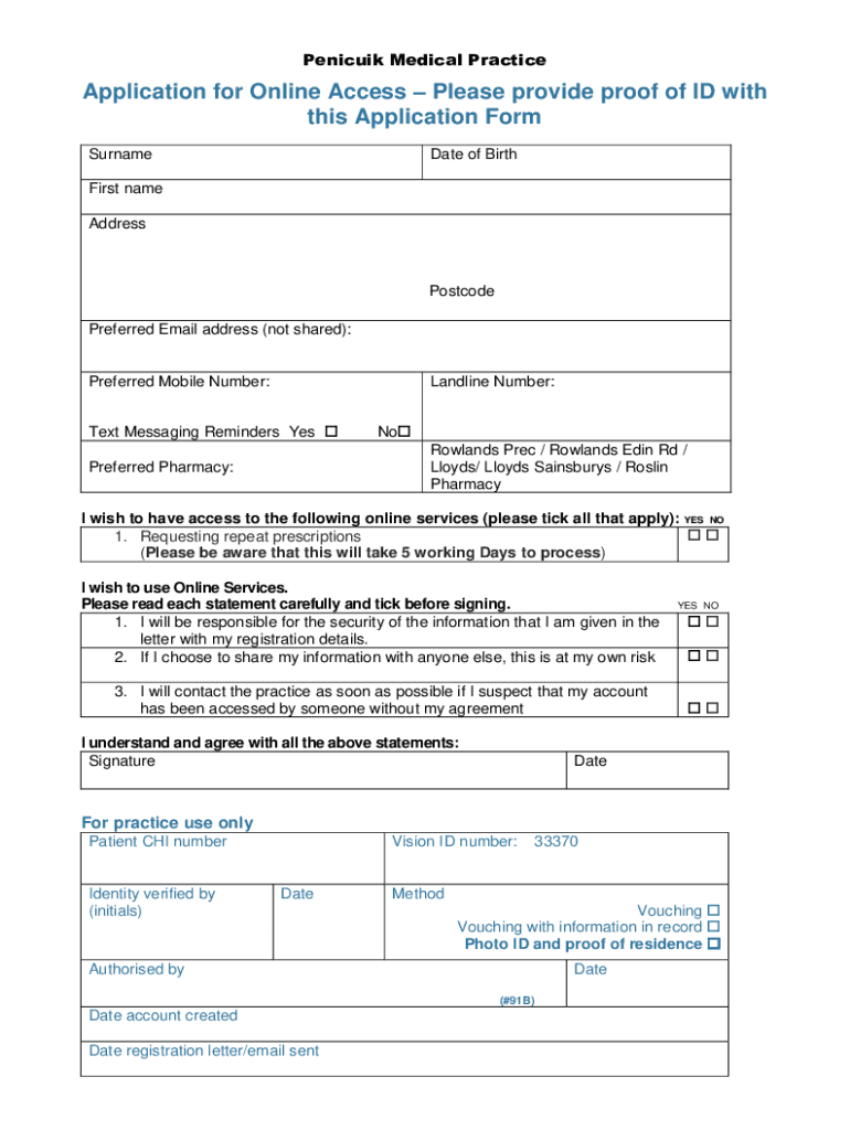 Fillable Online Penicuik Medical Practice Application for Online Access ... Fax Email Print ...