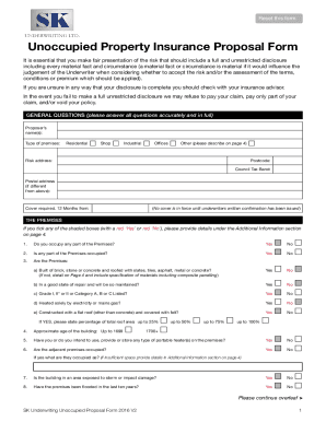 Fillable Online skunderwriting co PDF Unoccupied Property Insurance ...