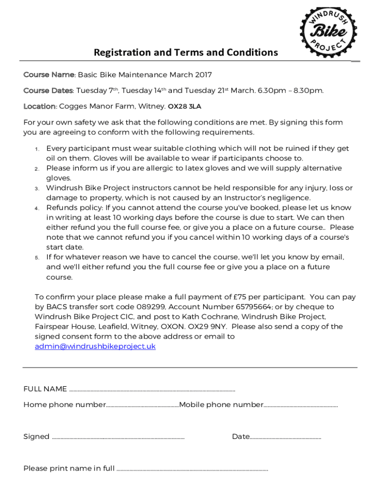 Fillable Online Basic bike maintenance March CONSENT FORM.docx Fax ...