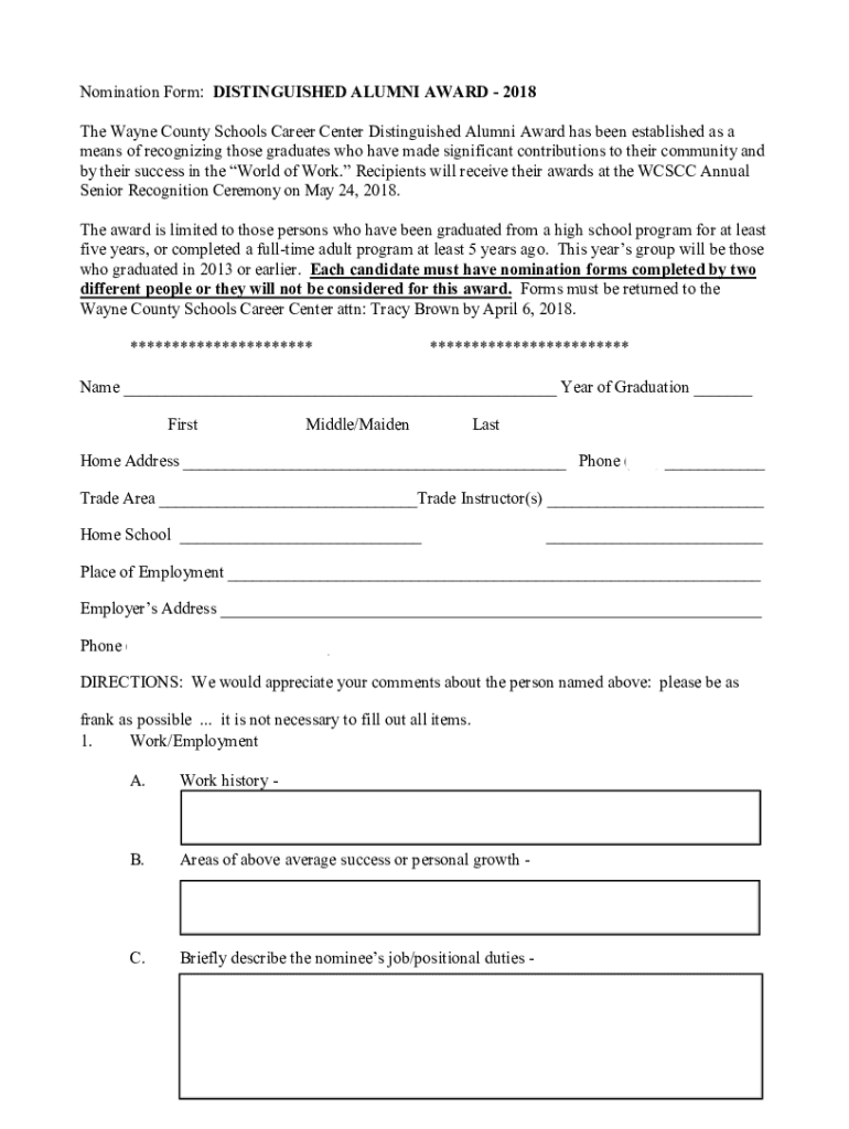 Fillable Online Nomination Form: DISTINGUISHED ALUMNI AWARD - 2006 Fax Email Print - pdfFiller
