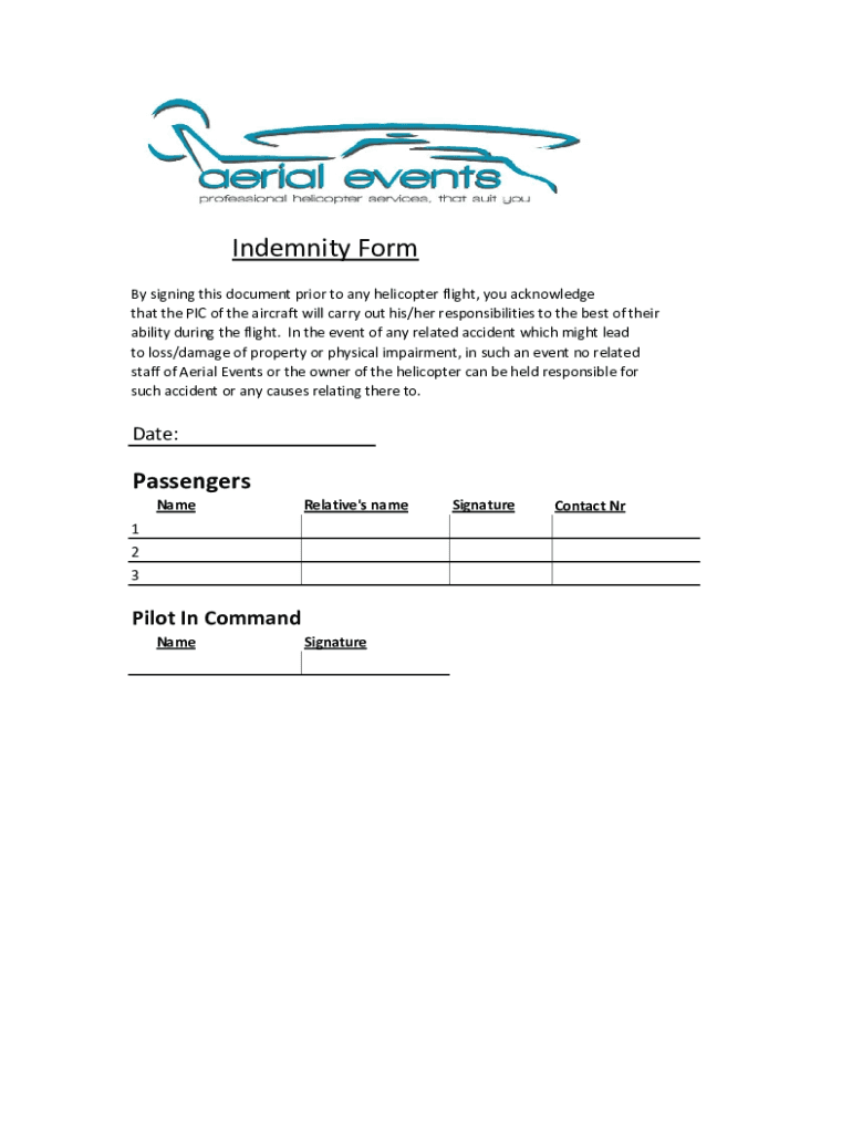 Fillable Online Sample form: Indemnity agreement - South Of Africa Fax ...