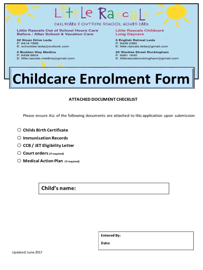 Fillable Online Childcare Enrollment: Documents and Information to ...