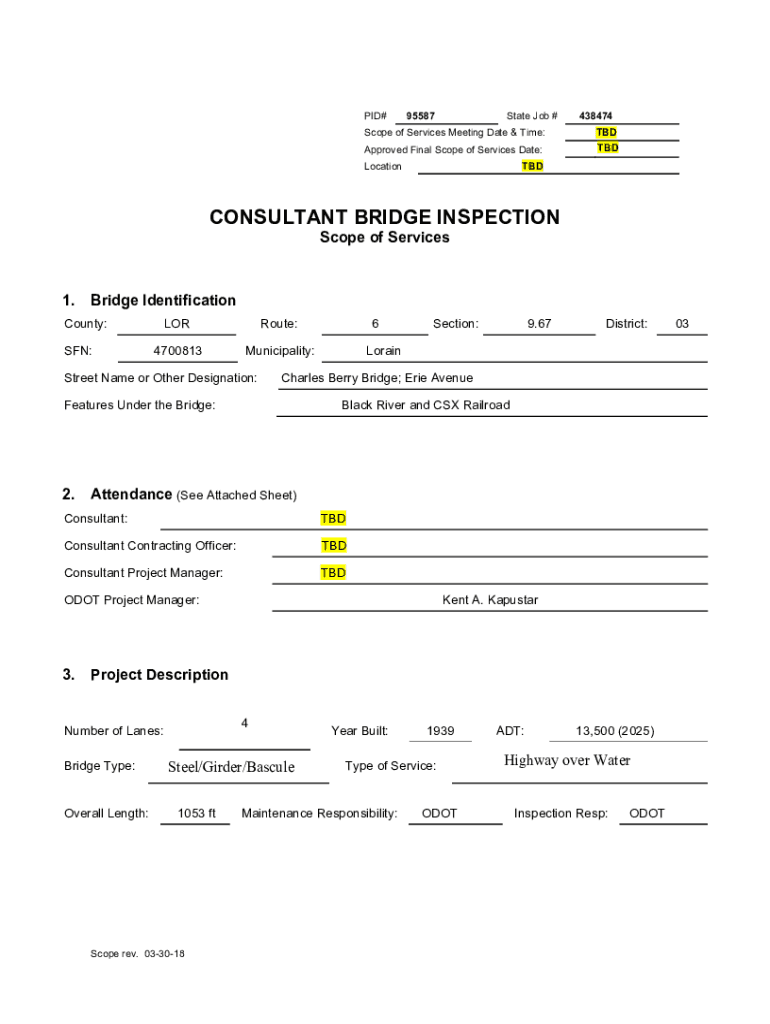 Fillable Online ftp dot state oh PDF SCOPE OF WORK (SOW) Bridge Inspection and Asset Management ...