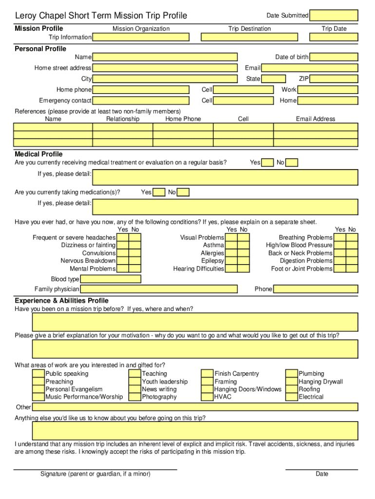 Fillable Online Short-Term Mission Trip Toolkit: A Commissioning ...