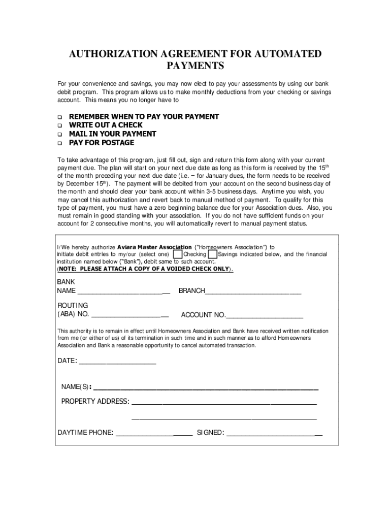 Fillable Online AUTHORIZATION FORM FOR AUTOMATIC PAYMENTAUTO PAY Enrollment Form and ...