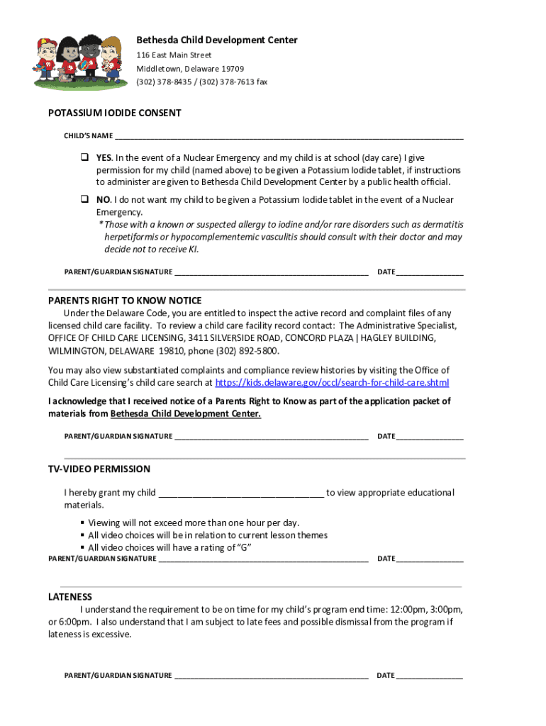 Fillable Online Fillable Online BETHESDA CHILD DEVELOPMENT CENTER Fax ...