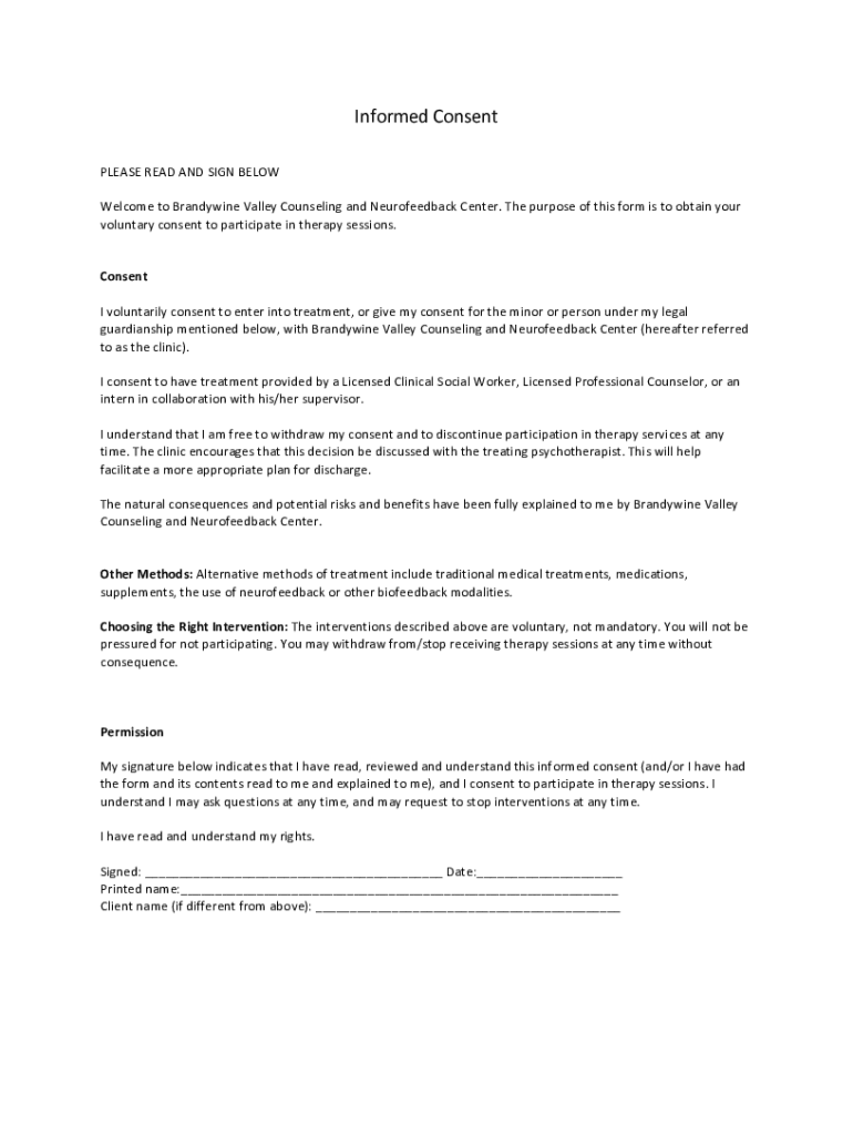 Fillable Online Informed Consent Therapy.docx Fax Email Print - pdfFiller