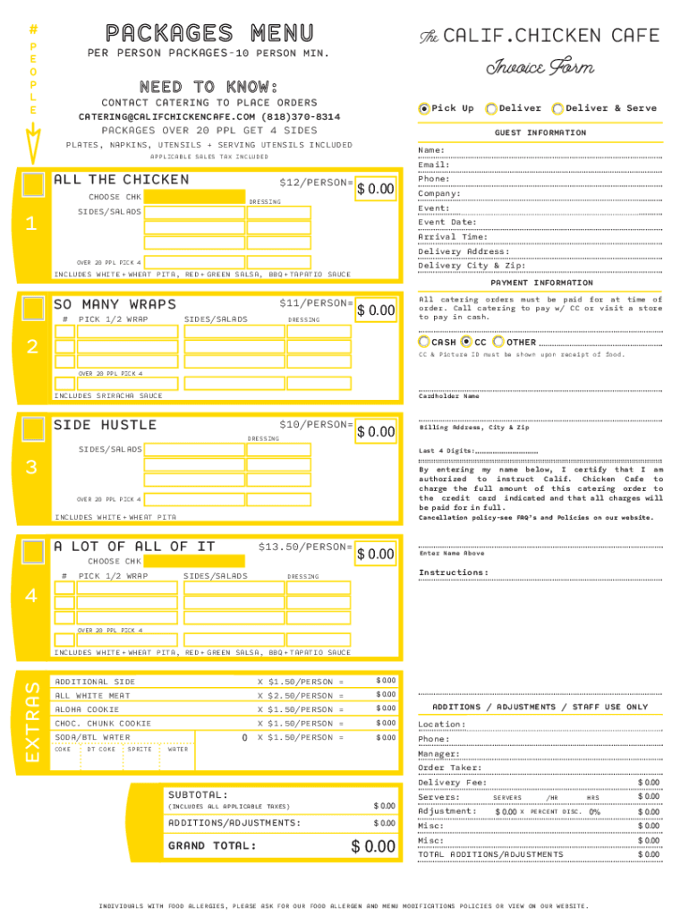 California Chicken Cafe Menu Pdf - Fill Online, Printable, Fillable ...