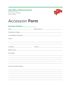 Fillable Online artsandmuseums utah Accession Form Template Fax Email ...