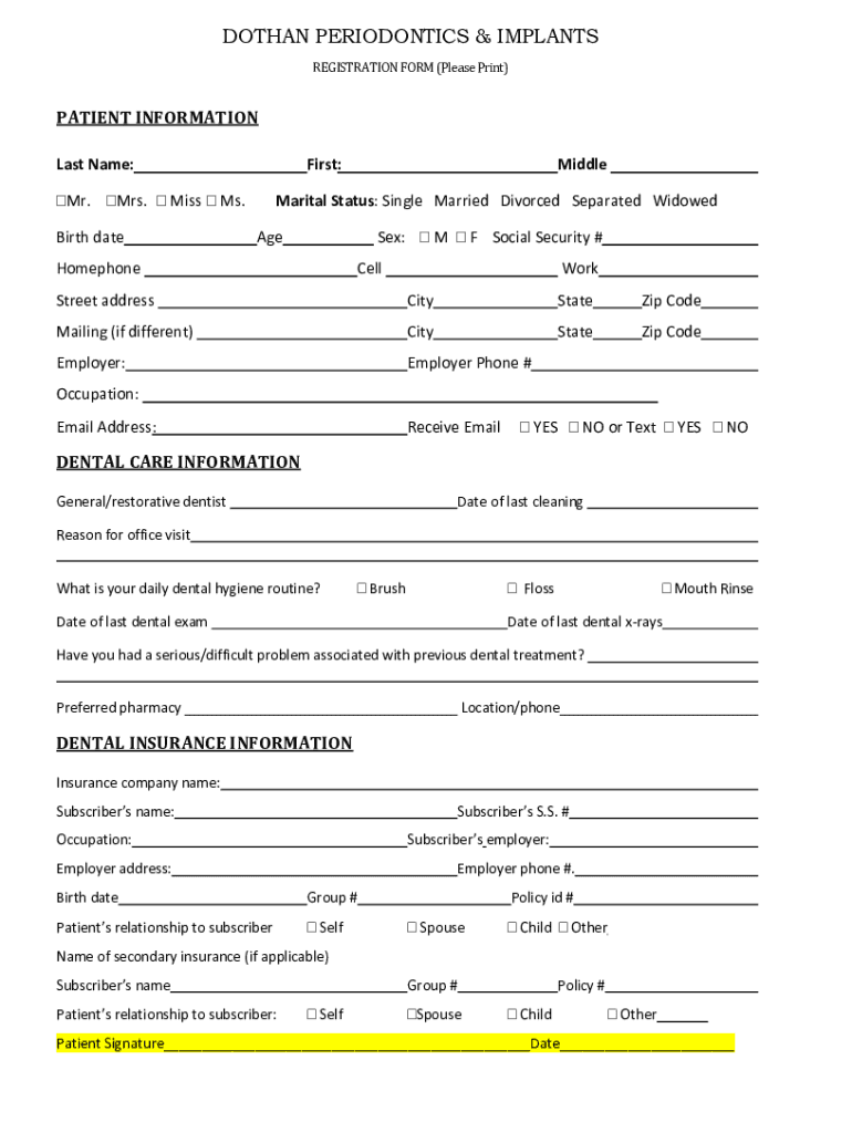 Fillable Online New Patient Forms - Dothan Perio Fax Email Print ...