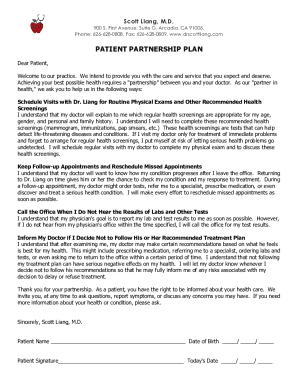 Fillable Online PATIENT PARTNERSHIP PLAN - Dr Scott Liang, MD Fax Email ...