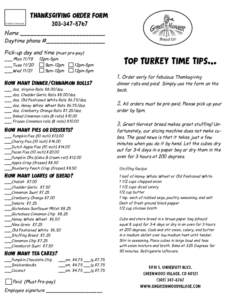Fillable Online Thanksgiving Order Form TemplateJotForm Fax Email Print ...