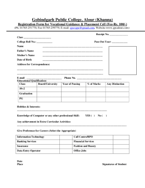 Placement Registration Form - Fill Online, Printable, Fillable, Blank ...