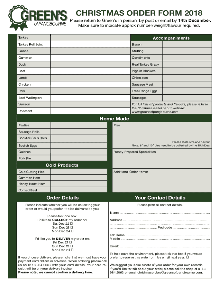 Fillable Online Online Order Form Template - Christmas cards Form ...